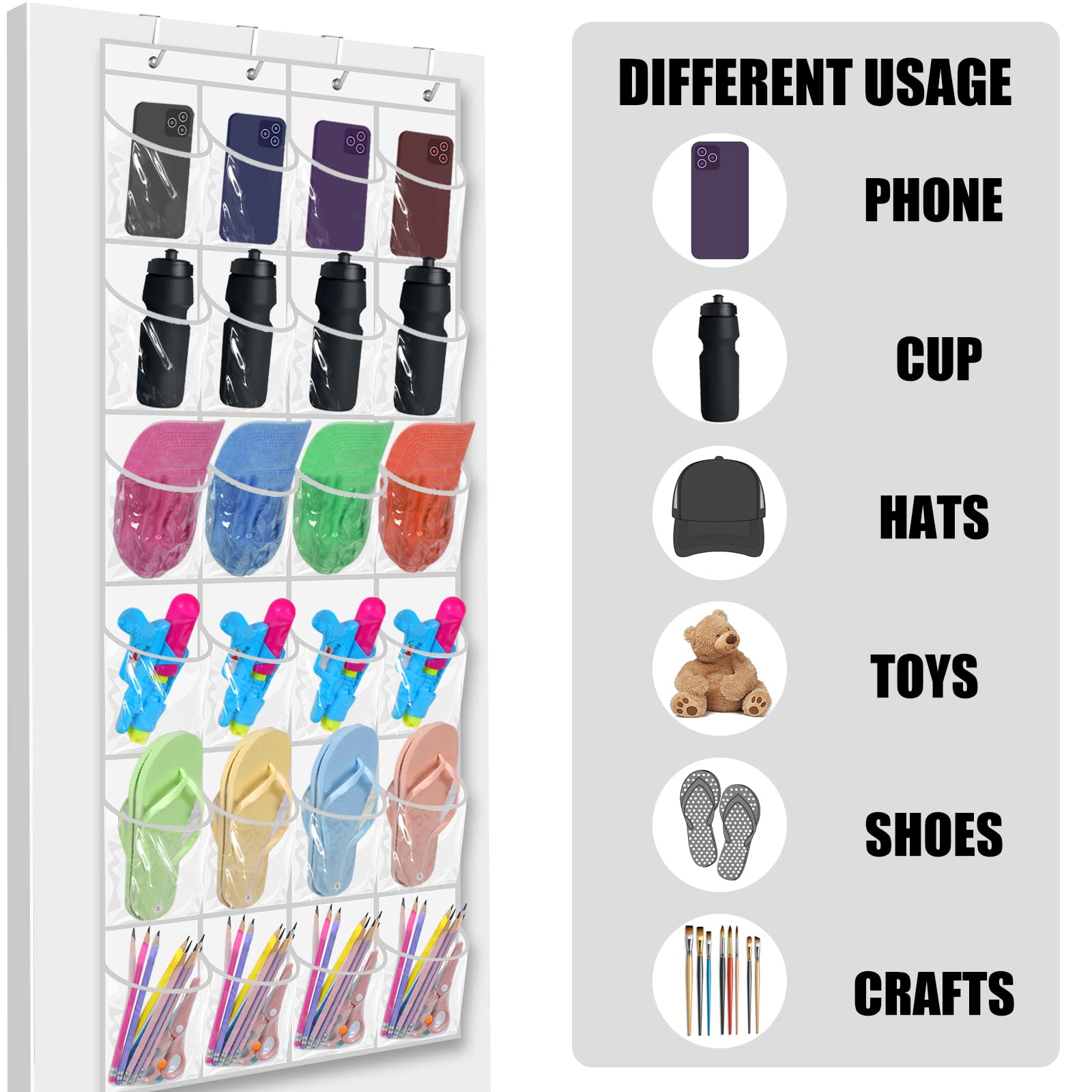 Windyun 24 Pockets Hanging Shoe Organizer Large Clear Pockets Over the Door Pantry Organizer Shoe Holder for Back of Door Hanging Shoe Bag for Closet Water Bottle Cellphone Calculator