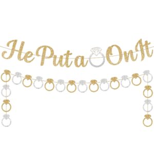 katchon, he put a ring on it banner - 10 feet, no diy | gold and silver engagement party decorations | he put a ring on it sign for bachelorette party decorations, bridal shower decorations