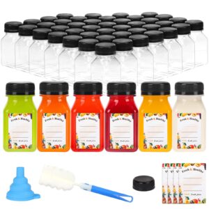 moretoes 64pcs 4oz plastic juice bottles with caps, mini shot bottles with caps, 4 oz small plastic juice containers with lids and label, funnel and brush, reusable plastic bottles for juicing