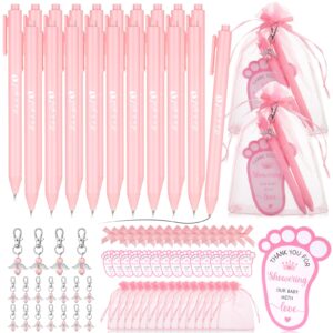 ctosree 250 pcs baby shower favors includes baby shower ballpoint pens angel keychains organza bags thank you cards for guest gifts baby shower gender reveal party (pink,it's a girl)