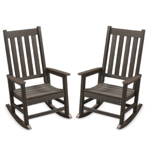 acuel outdoor rocking chair set of 2, hdpe oversized patio rocking chairs, weather resistant, 350lbs heavy duty porch rocker with high back for backyard, fire pit, garden and indoor (dark brown)