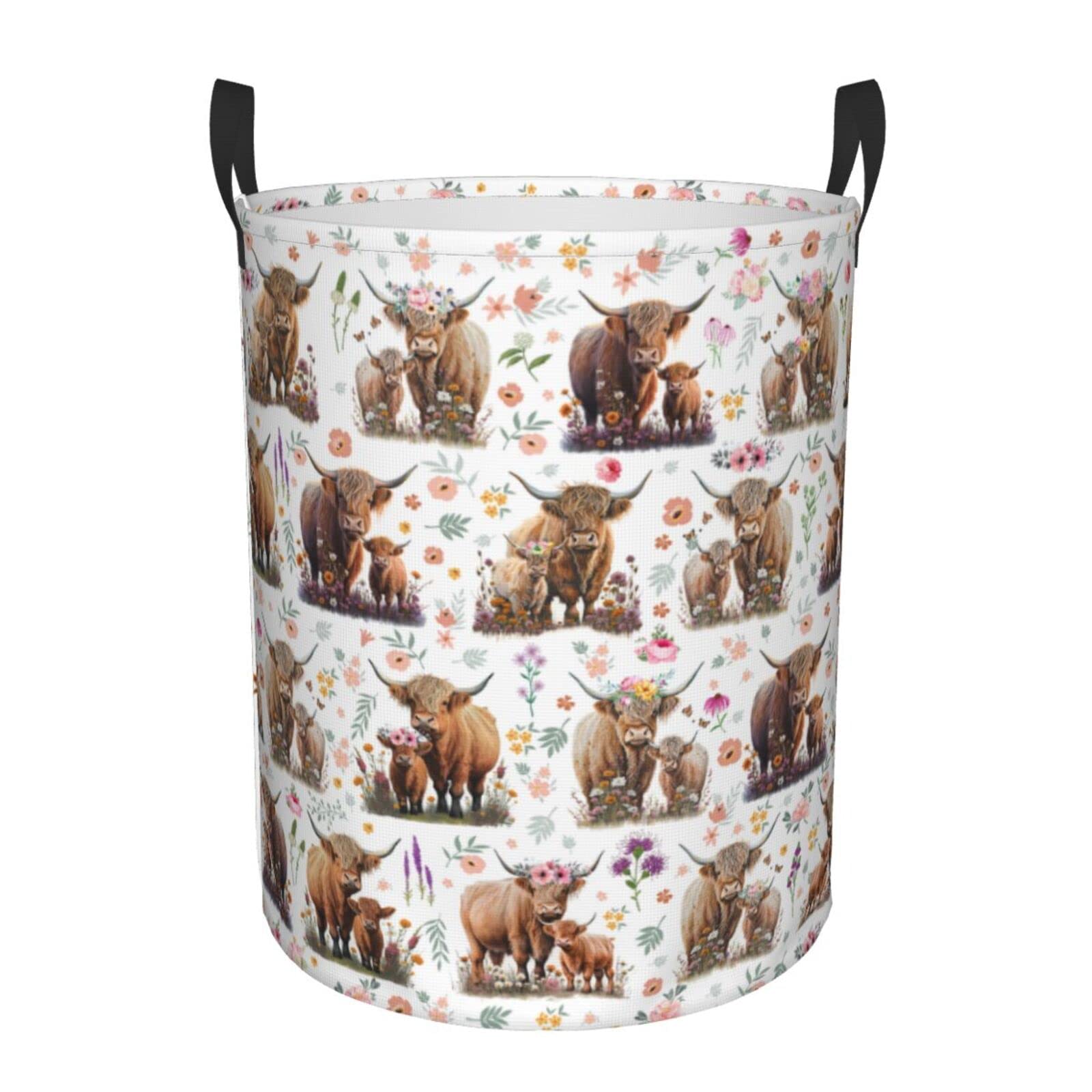 Highland Cow Print Laundry Hamper Large Laundry Basket Foldable Dirty Clothes Toys Organizer Bag With Handles For Bathroom,Bedroom,College Dorm