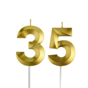 gold 35th & 53rd birthday candles,gold number 35 53 cake topper for birthday decorations party decoration