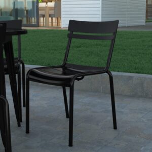 emma + oliver rennes armless stacking dining chair - indoor/outdoor 2-slat chair with powder coated frame - black