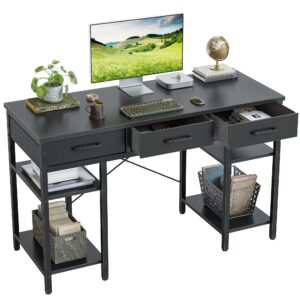 cubicubi 47 inch computer desk with 3 drawers and storage shelves, small home office desk, study writing gaming table, small desk for bedroom, black