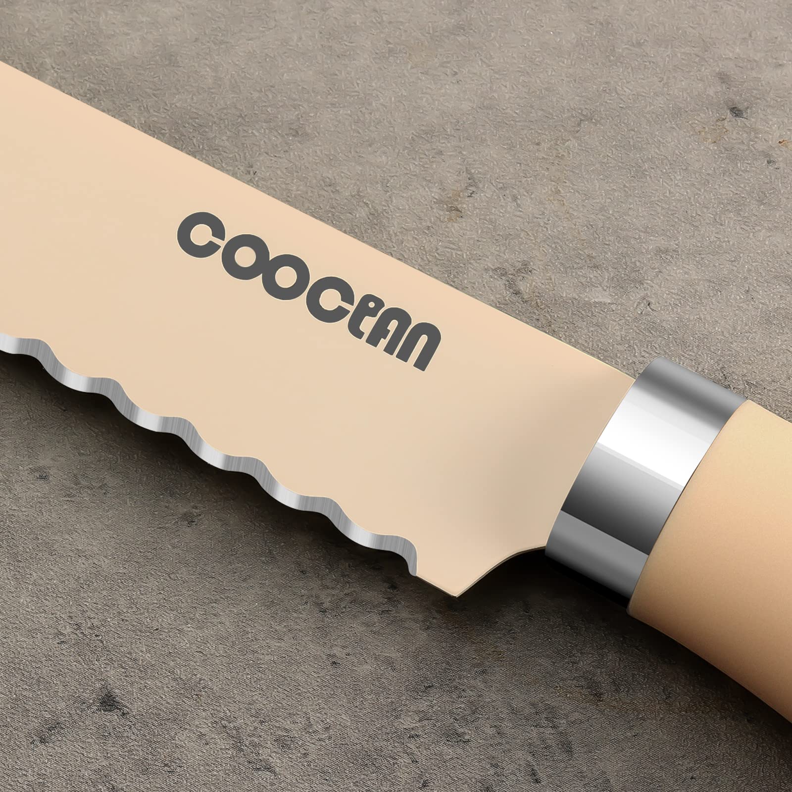 COOCLAN Bread Knife, Serrated Bread Knife 8 Inch with Sharp Wide Wavy Serrated Edge, Ultra Sharp High Carbon Steel Non-slip Rubber Handle Bread Cutting Knife with Sheath for Homemade Bread