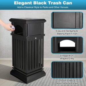 IRONWALLS Commercial Trash Can with Lid, Black Outdoor Garbage Can for Patio, Side Opening Steel Square Commercial Waste Bin, Decorative Trash Container with Removable Inner Bucket for Park, Garden