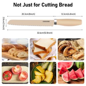 COOCLAN Bread Knife, Serrated Bread Knife 8 Inch with Sharp Wide Wavy Serrated Edge, Ultra Sharp High Carbon Steel Non-slip Rubber Handle Bread Cutting Knife with Sheath for Homemade Bread