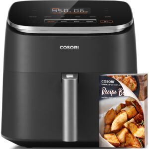 cosori air fryer 9-in-1, compact & large 6-qt, fast turbo modes, 90°–450°f even results with precise temperature control, up to 95% less oil*, roast, bake, dry, reheat, frozen, broil, proof, grey