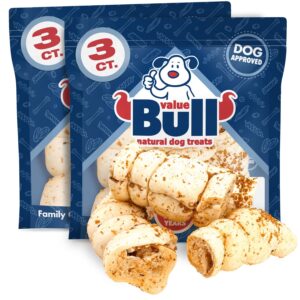 valuebull cheek rolls, premium beef dog chews, bully dusted, 4-6 inch, 6 count - all natural rawhide alternative, long lasting for aggressive chewers, easily digestible, cleans teeth