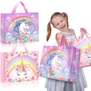 sweetude 6 pcs unicorn large gift bags 16inch birthday tote bag with handles reusable non woven shopping bag for party favor(unicorn)