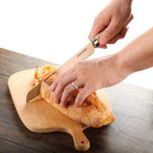 COOCLAN Bread Knife, Serrated Bread Knife 8 Inch with Sharp Wide Wavy Serrated Edge, Ultra Sharp High Carbon Steel Non-slip Rubber Handle Bread Cutting Knife with Sheath for Homemade Bread