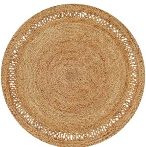 bedding craft hand woven farmhouse jute area rug 4 ft round natural yarn, rustic vintage beige braided reversible rug, eco friendly rugs for bedroom, kitchen, living room, farmhouse 100% jute rug