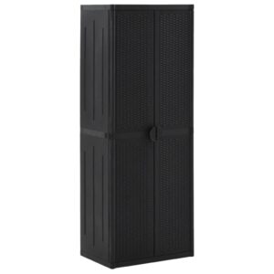 vidaxl black garden storage cabinet with pp rattan look - versatile use, rugged construction, easy to clean, ideal for patio and garage storage