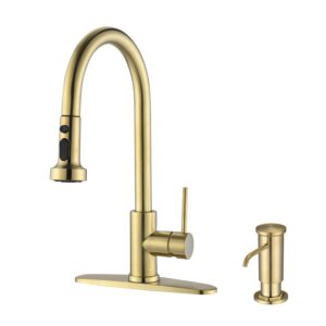 unbranded stainless steel pull down kitchen faucet with soap dispenser brushed gold/matte black brushed gold brushed