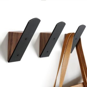 alxuses wall hooks for hanging - pack of 3 coat hooks wall mounted - decorative wall hooks - black walnut wood black metal hooks for hanging coats, hats, bags