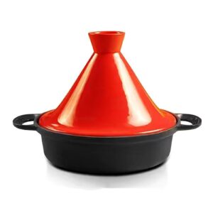 bamfy moroccan tagine pot cast iron enameled with handle and lid tajine pot traditional ceramic stew casserole slow cooker induction safe (color : red)