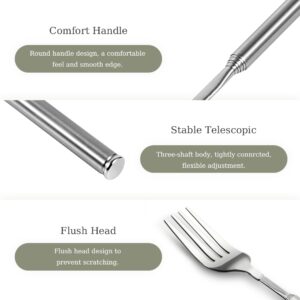 Haosie Extendable Fork, 8.7 to 25.4 Inch Long Fork, Telescopic Fork, Retractable Fork BBQ Dinner Fruit Dessert Extended Fork Sturdy and Durable Stainless Steel Tableware（1pcs）