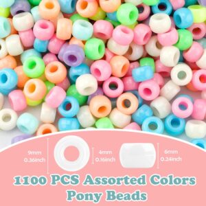 1100pcs Pony Beads,Beads for Jewelry Making,Friendship Bracelet Beads,Beads for Bracelets,Hair Beads,Beads for Crafts,Pony Beads Bulk,Kandi Beads,Colorful Beads,Necklace Beads,DIY Beads