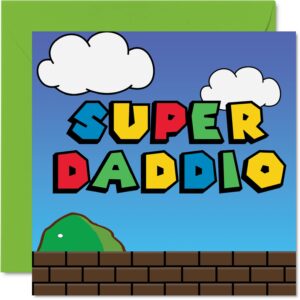 stuff4 super daddio greeting card, video game gamer papa fun birthday card for dad, 5.7x5.7 inch, blank inside