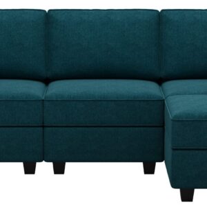 Belffin Small Sectional Sofa Modular L Shaped Couch 3 Seater Sectional Couch Convertible Chaise Ottoman with Storage Peacock Blue