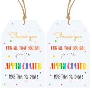 anwyll thank you gift tags,thank you for all that you do tags,100pcs thank you gift tags for favors,white paper gift tags with string for employee mothers day teachers day thanksgiving wedding party