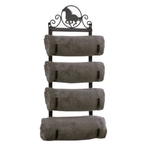 rustic metal horse towel roll wall rack - western farmhouse country bathroom décor