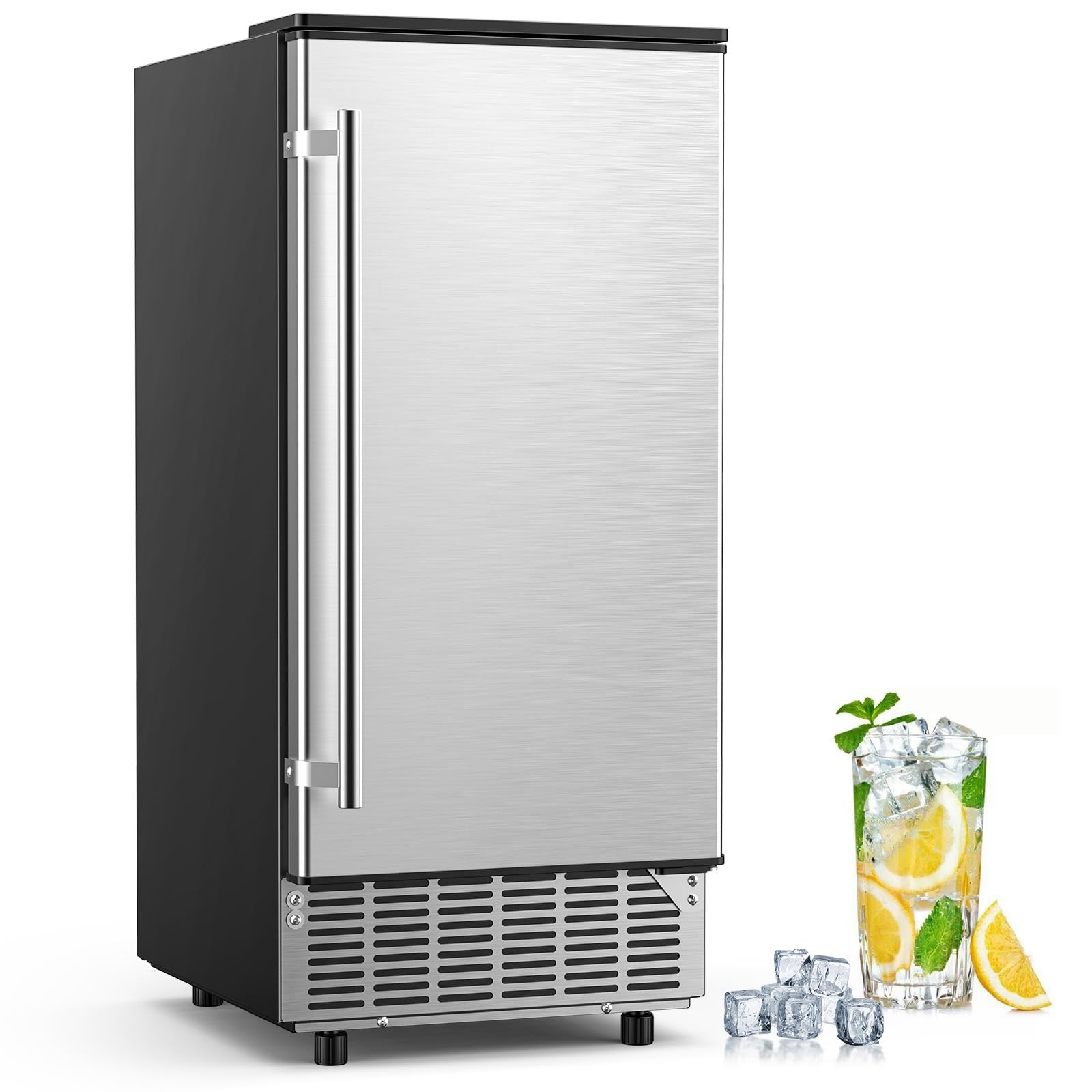 COWSAR Commercial Cube Ice Maker, Freestanding Ice Machine, 80lbs/24H, 40 Ice Cubes/Cycle, Reversible Door, 24H Timer & Self-Cleaning, Under Counter Ice Cube Machine for Bar/Cafe/Home