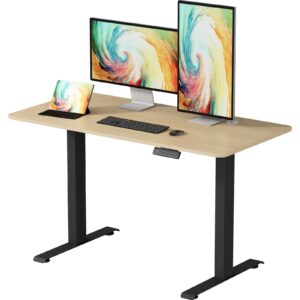 aiterminal height adjustable electric standing desk, 48 x 24 inches sit stand up desk, home office desk with whole-piece desktop, black walnut desktop/black frame