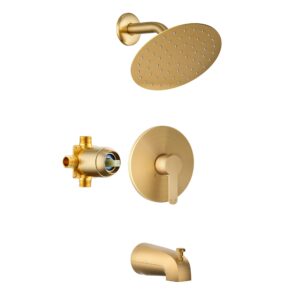 holispa tub shower faucet, gold shower faucet set with 8-inch rainfall shower head and tub spout, shower tub faucet set complete (included shower valve), tub shower trim kit, gold