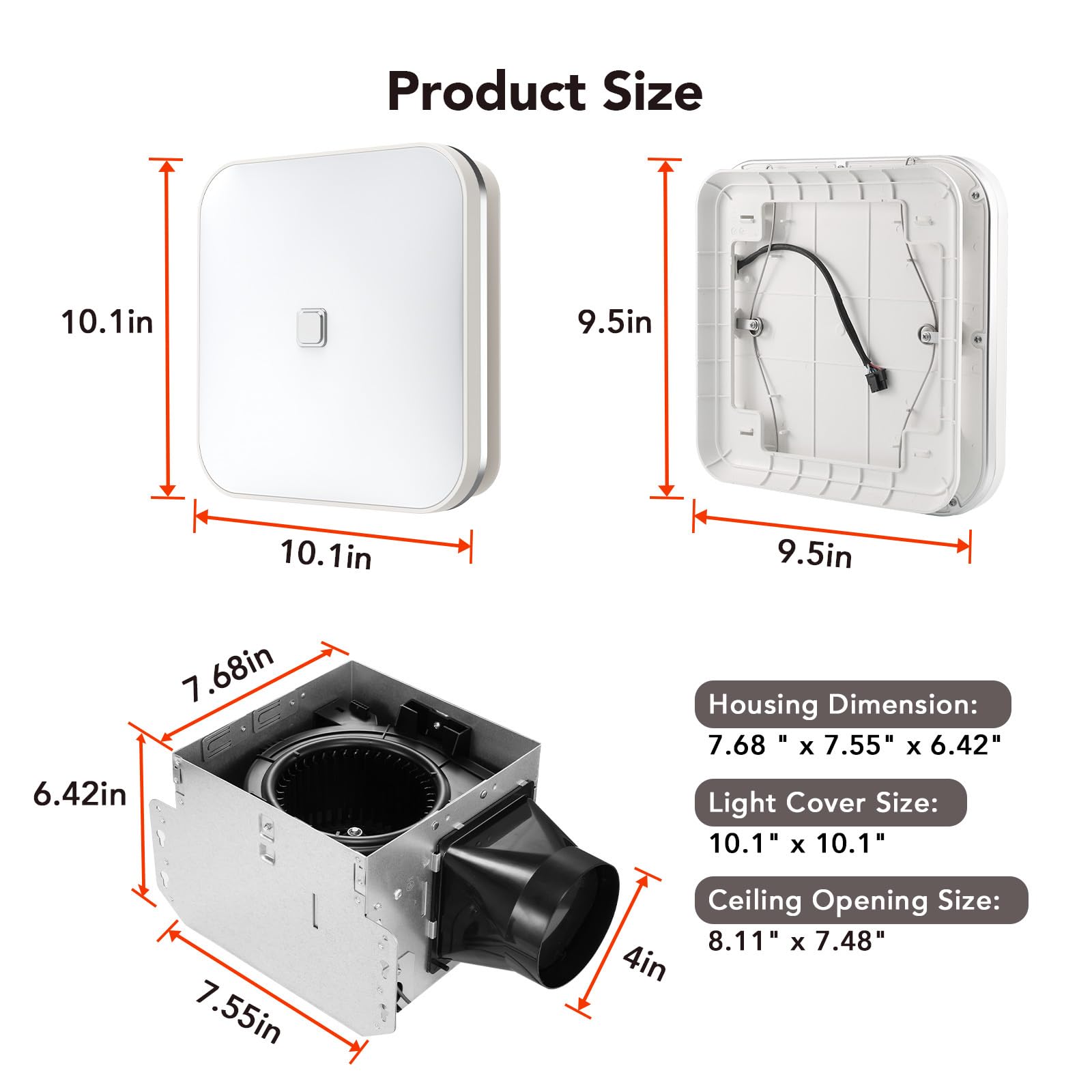 OREiN Bathroom Exhaust Fan with Light, 100 CFM 1.5 Sones, 25W Bathroom Fan with Light for Home, 1000lm LED Light 3000K/4000K/5000K Selectable & Nightlight, FCC/ETL Listed, Bathroom Fan Light Combo