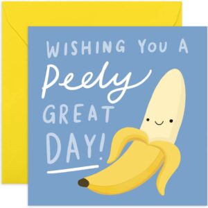 old english co. cute birthday card for him or her - 'peely great day' banana pun greeting card - fun father's day card for dad - humourus card for birthday | blank inside with envelope