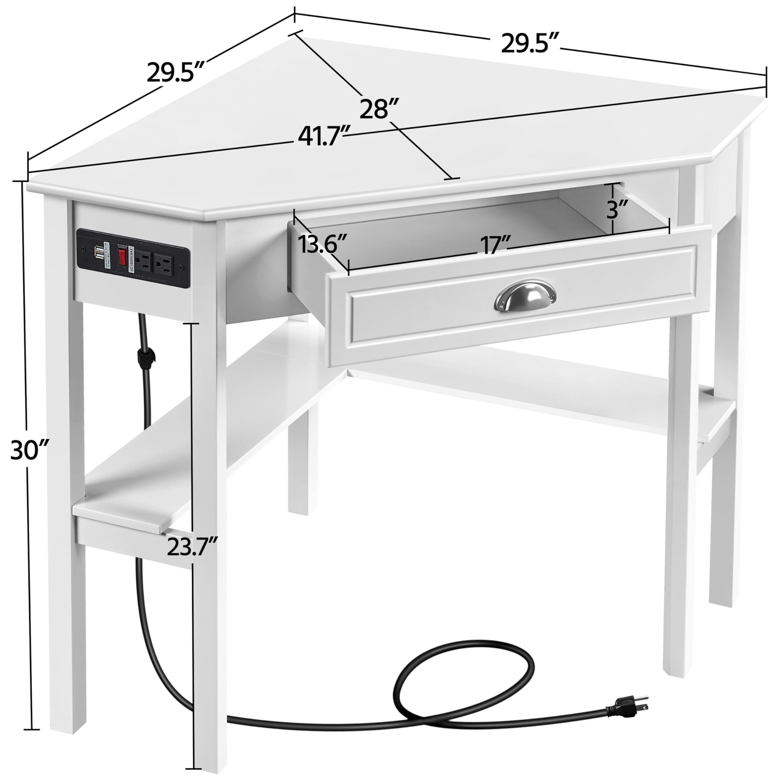 Yaheetech L Shaped Corner Computer Desk with Power Outlets, Reversible Triangle Workstation with USB Ports and Hook for Small Space, Modern Home Office Desk Gaming Table with Drawer & Shelf, White