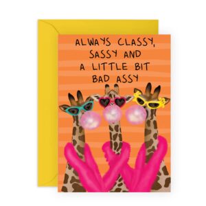 central 23 birthday cards for women funny - best friend birthday card female - 'always classy, sassy, and a little bit bad assy' - giraffes gifts for sister daughter cousin - comes with stickers