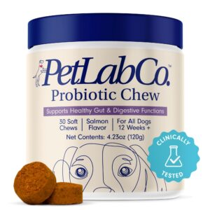 petlab co. probiotics for dogs, support gut health, occasional diarrhea, digestive health & seasonal allergies - salmon flavor - 30 soft chews