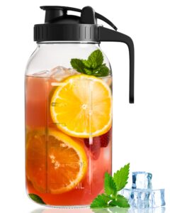 64 oz mason jar pour spout, 2 quart glass water pitcher with lid, airtight seal for great for iced tea,juice,milk,coffee,sun lemonade, set of 1(black)