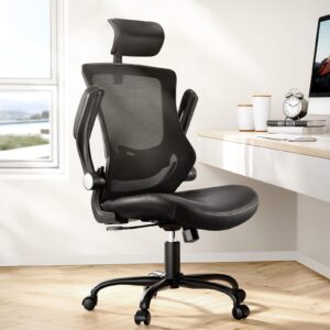 marsail office chair ergonomic desk chair, 360°swivel mesh back wide computer chair pu leather criss cross chair,adjustable lumbar support & flip-up armrests,adjustable height executive task chair