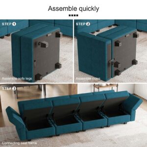 Belffin Small Sectional Sofa Modular L Shaped Couch 3 Seater Sectional Couch Convertible Chaise Ottoman with Storage Peacock Blue