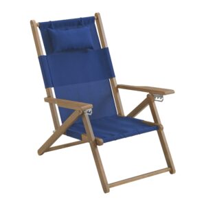 lavish home beach chair - outdoor weather-resistant wood folding chair with backpack straps - 4-position reclining seat - beach essentials (blue)