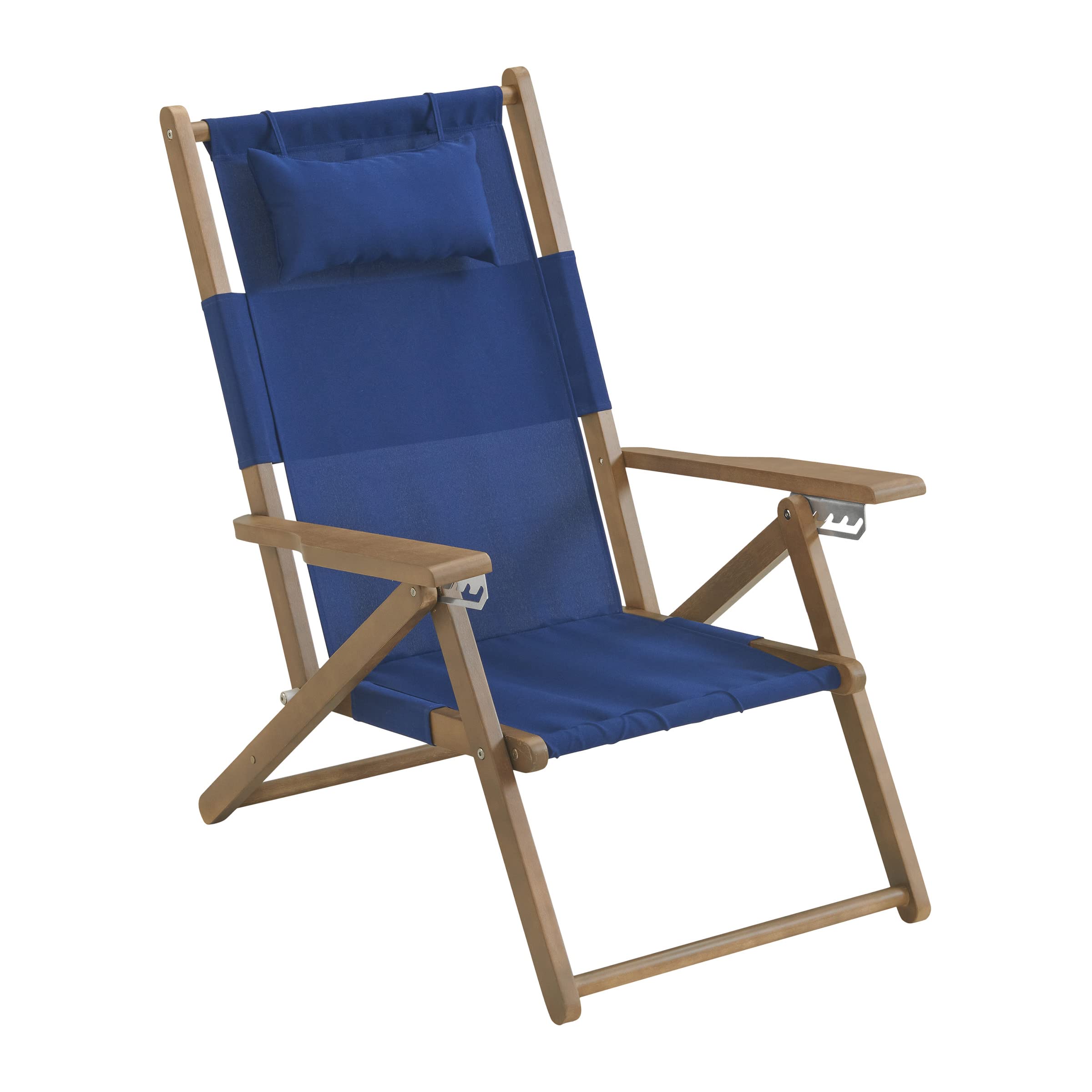 Lavish Home Beach Chair - Outdoor Weather-Resistant Wood Folding Chair with Backpack Straps - 4-Position Reclining Seat - Beach Essentials (Blue)