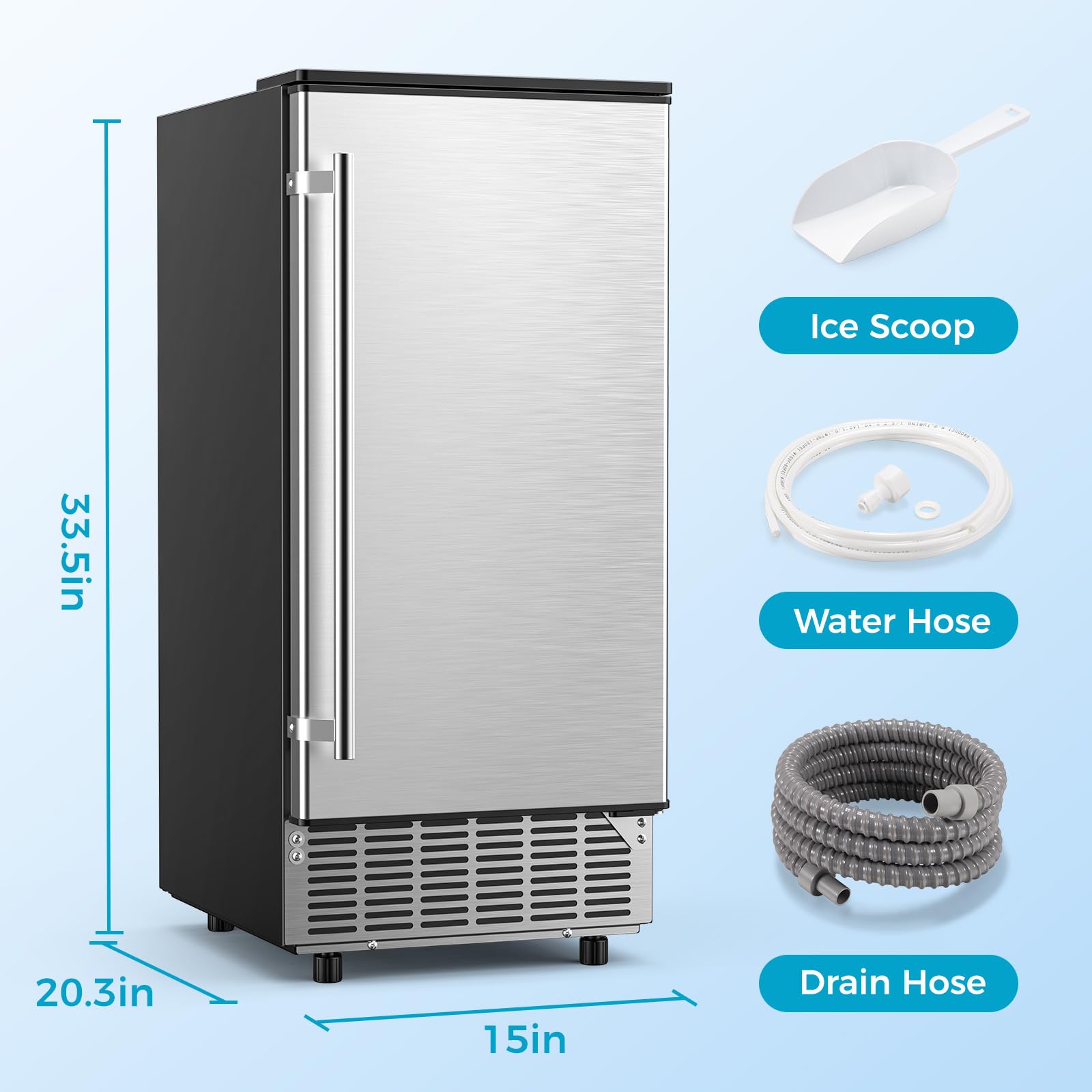 COWSAR Commercial Cube Ice Maker, Freestanding Ice Machine, 80lbs/24H, 40 Ice Cubes/Cycle, Reversible Door, 24H Timer & Self-Cleaning, Under Counter Ice Cube Machine for Bar/Cafe/Home