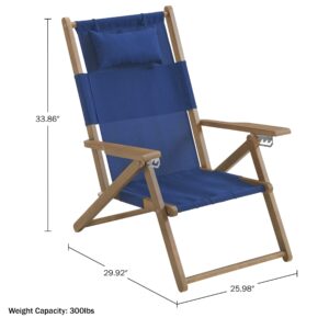 Lavish Home Beach Chair - Outdoor Weather-Resistant Wood Folding Chair with Backpack Straps - 4-Position Reclining Seat - Beach Essentials (Blue)