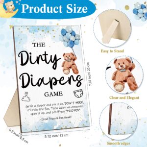 Roowest 51 Pcs Dirty Diaper Baby Shower Games Funny Wooden Dirty Diaper Game Sign with 50 Pcs Mini Diapers Cute Felt Diaper for Gender Reveal Party Baby Shower Game(Bear Blue)