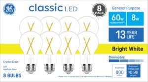 ge classic led light bulbs, 60 watt, bright white, a19 bulbs (8 pack)