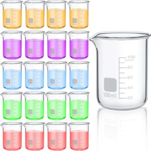 tanlade 20 pcs 100 ml glass beaker (gg-17), high borosilicate lab beakers with printed graduation for laboratory, school projects, science themed birthday parties daily use