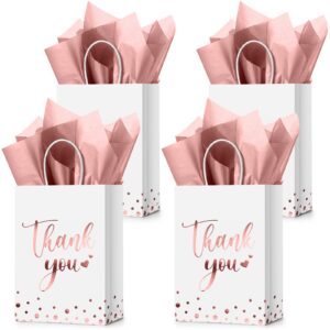 tinlade 30 pcs thank you gift bags with tissue paper gold thank you wedding bags with handle for graduation business shopping wedding baby shower party favors(rose gold)