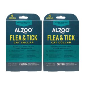 alzoo flea & tick cat collar, helps repel fleas, ticks & mosquitoes, 100% plant-based active ingredients, phthalates and pvc free, up to 8 months protection, pack of 2