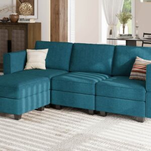 Belffin Small Sectional Sofa Modular L Shaped Couch 3 Seater Sectional Couch Convertible Chaise Ottoman with Storage Peacock Blue