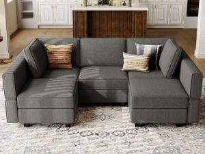 belffin sectional u shaped sofa small reversible chaise sectional couch convertible ottoman modular sofa couch grey