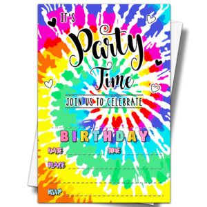 ystep tie dye birthday party invitations, 20 invite cards with envelopes, 4"x6" it's party time birthday invites - b21